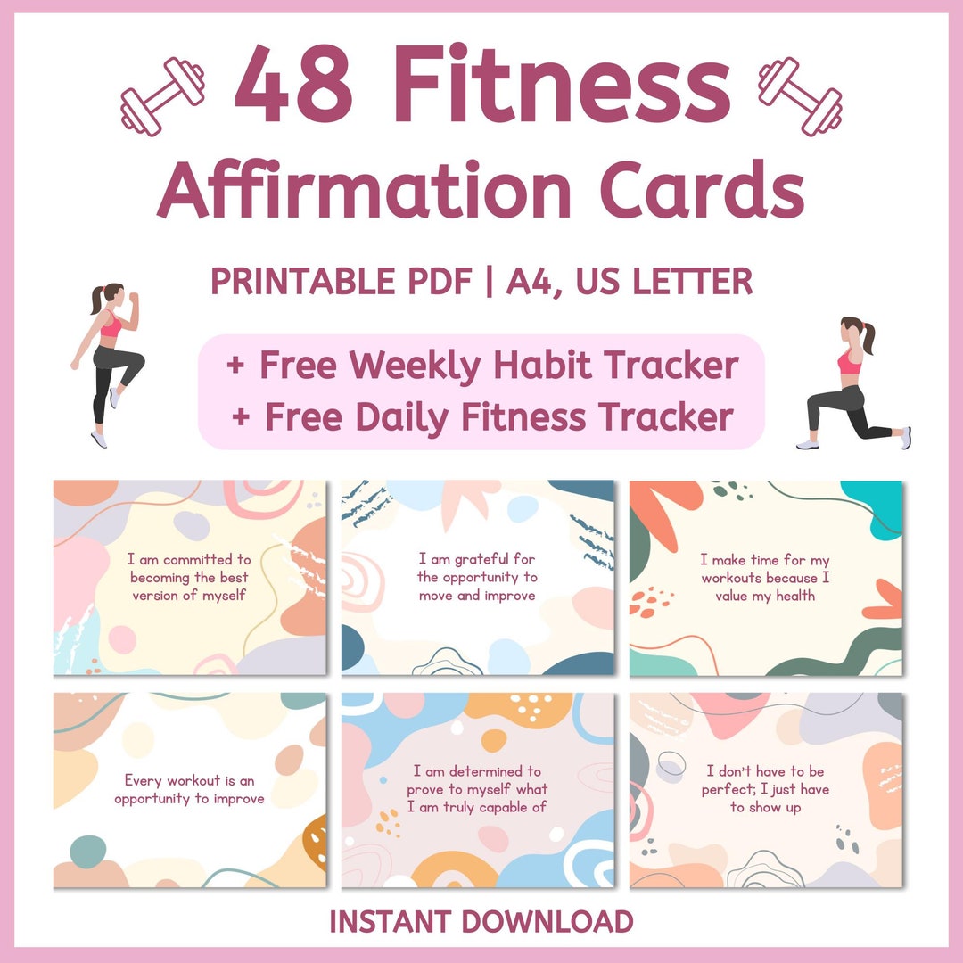 48 Fitness Affirmation Cards Printable, Workout Affirmations, Gym ...