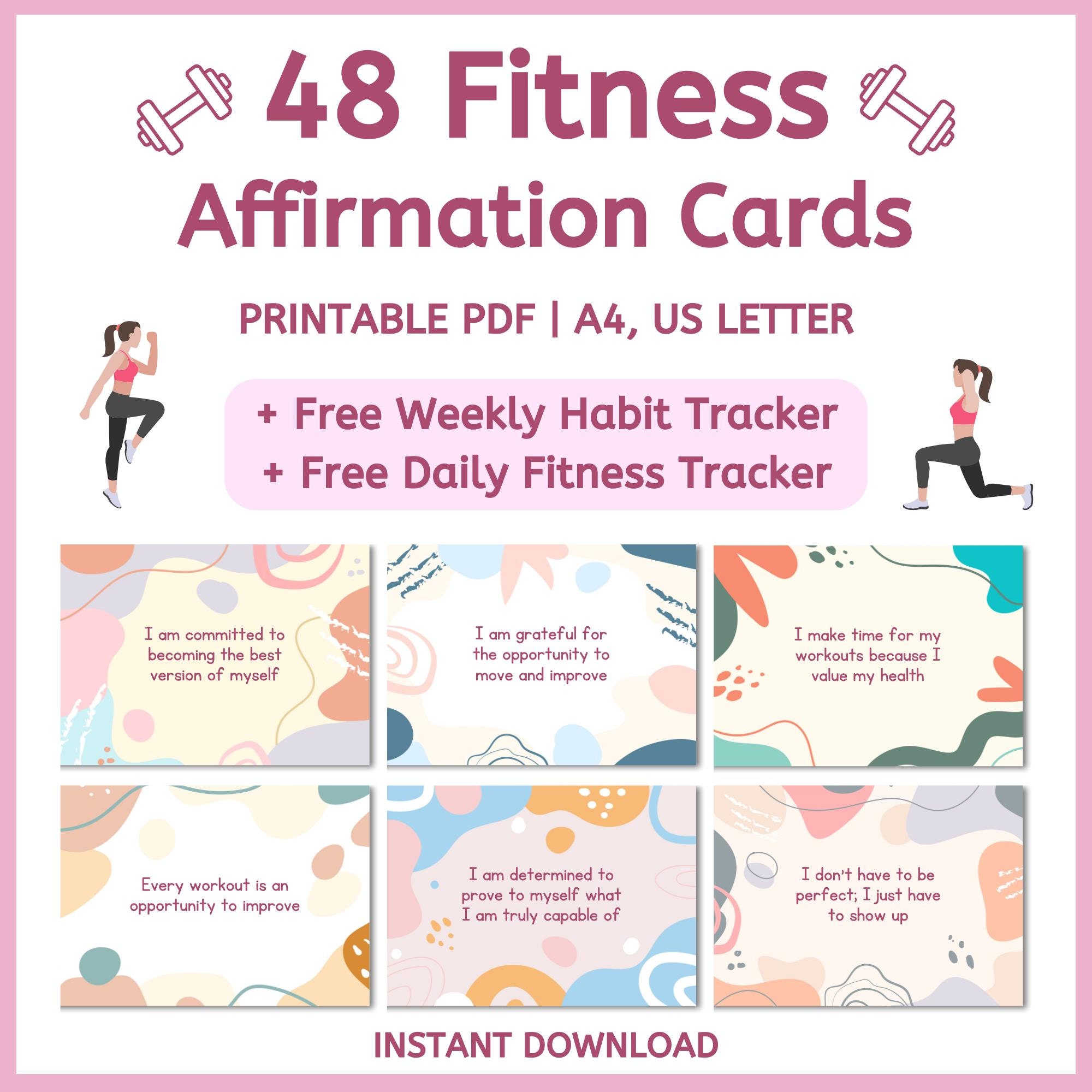 48 Fitness Affirmation Cards Printable, Workout Affirmations, Gym ...