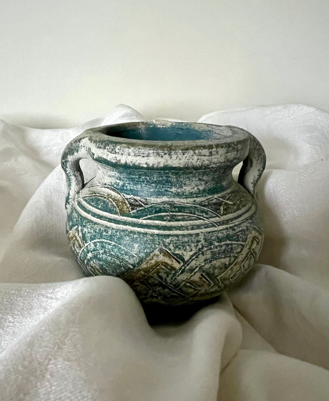 Vintage Clay Pot Terracotta Pot Rustic Greek Urn Blue and Green 4 - Etsy