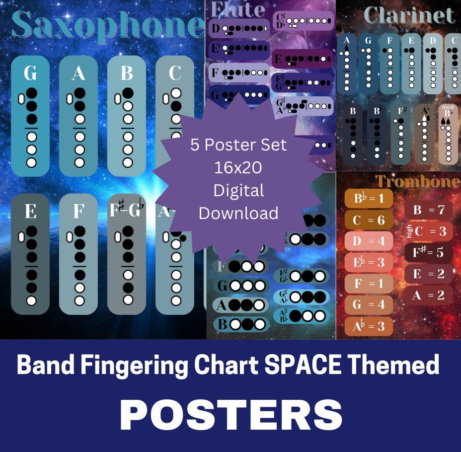 Band Instrument Fingering Charts SPACE - Etsy