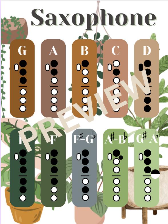 Band Instrument Fingering Charts PLANTS - Etsy