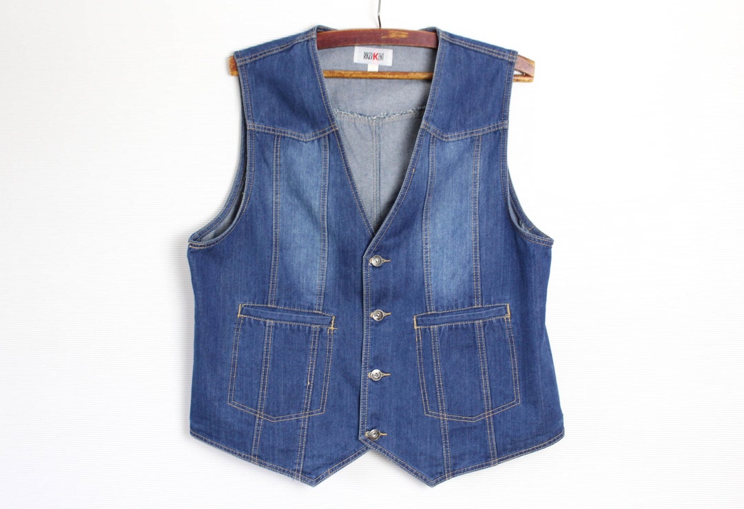 Vintage Blue Denim Vest Men's / Blue Denim Waistcoat Men's / Blue Jeans ...