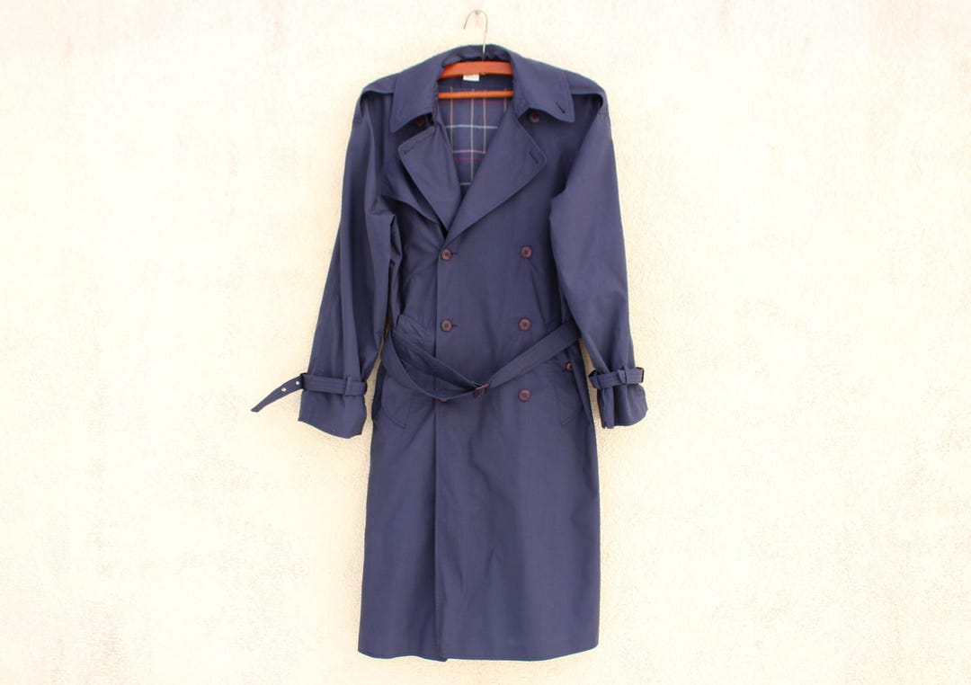 Vintage Blue Trench Coat Men's / Blue Double Breasted Trench Coat Men's ...