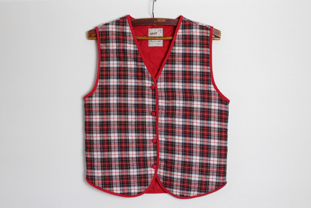 Vintage Red Plaid Vest Women's / Red Quilted Vest Women's / Plaid ...