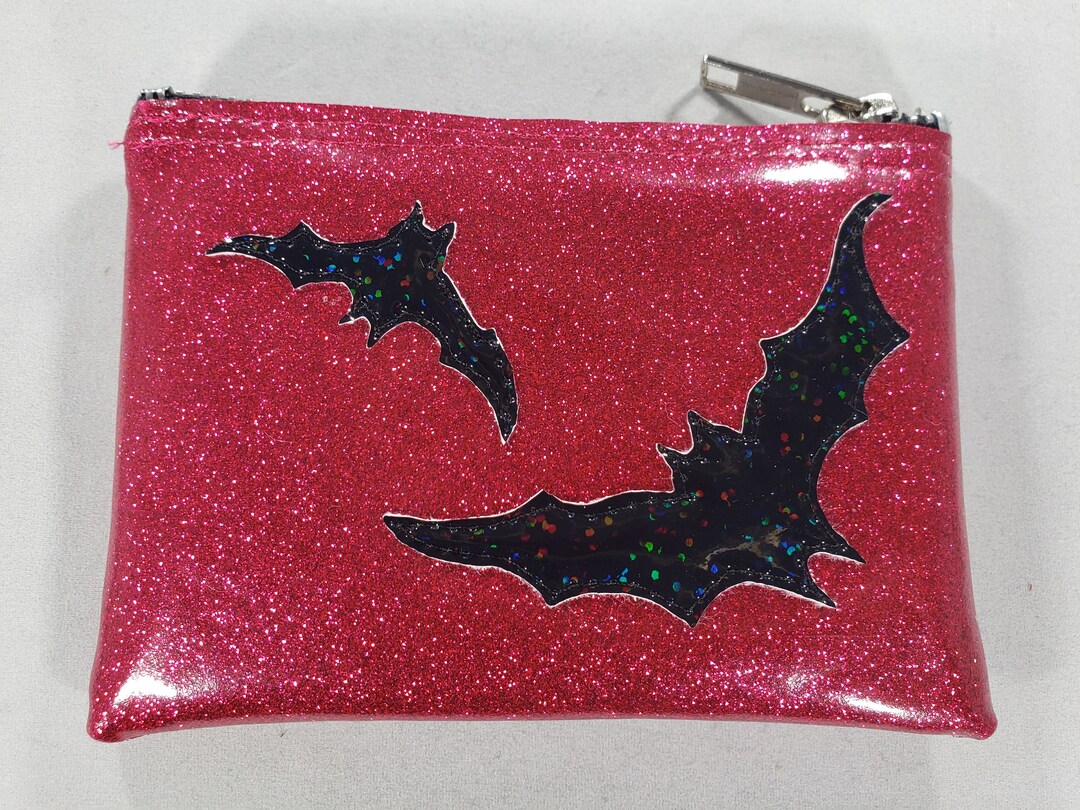 COIN PURSE Dark Pink Matte Metalflake Vinyl With Black Hologram Glitter ...
