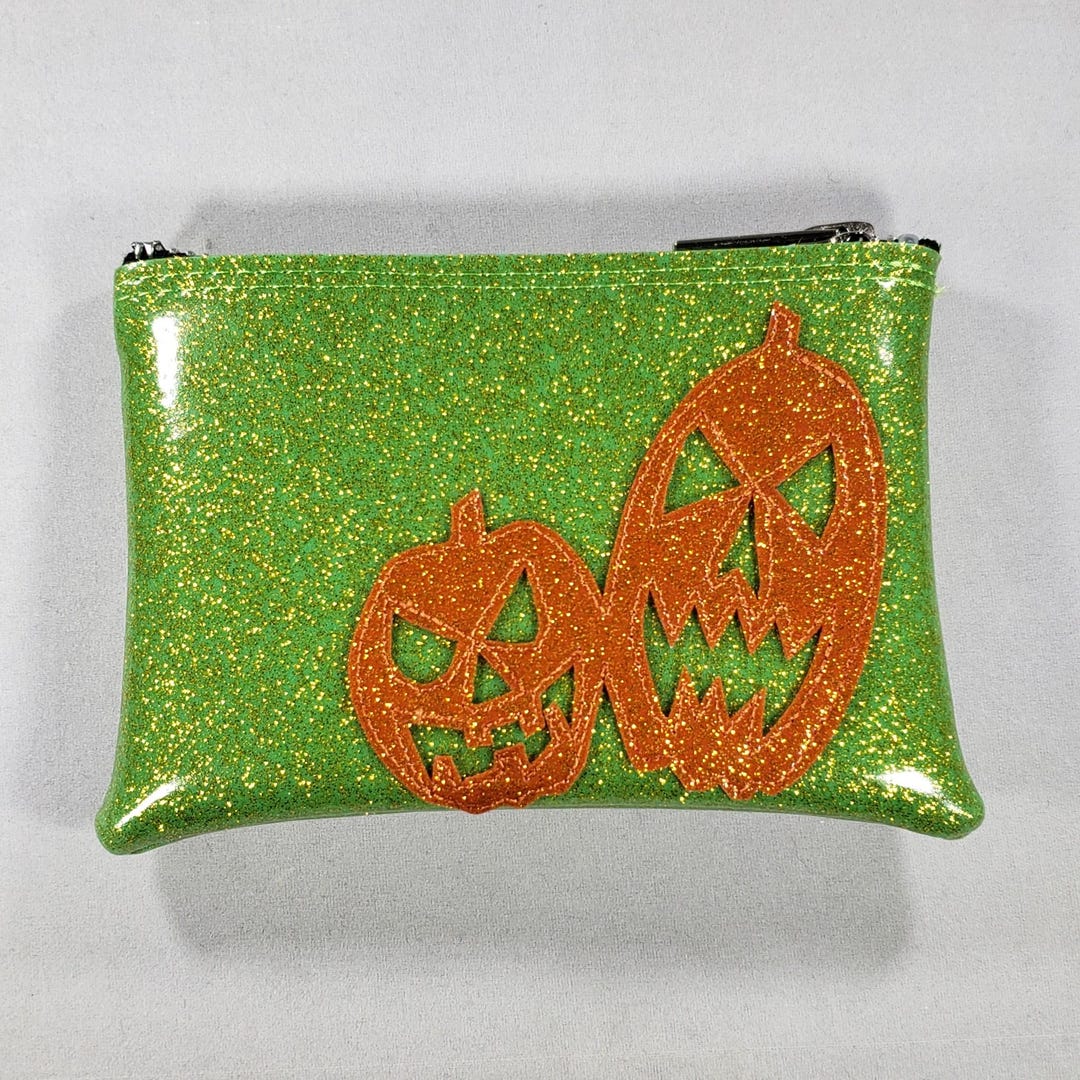 COIN PURSE Lime Metalflake With Orange Metalflake Pumpkins - Etsy