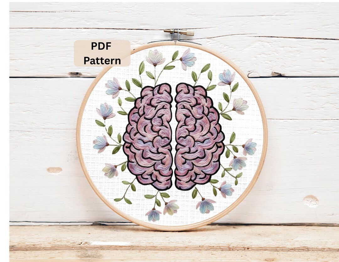 Floral Brain Embroidery Pattern: Anatomy, Nursing, Healthcare Gift ...