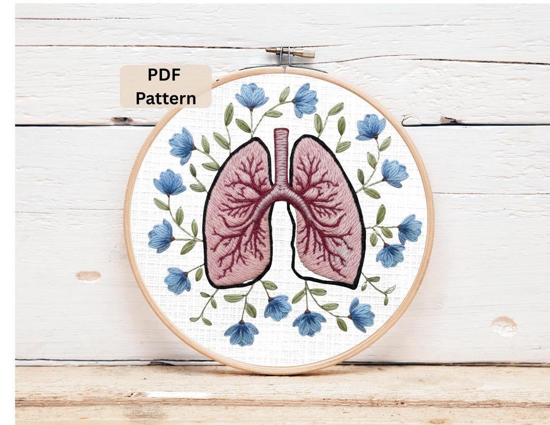 Floral Lungs Embroidery Pattern: Anatomy, Nursing, Healthcare Gift ...