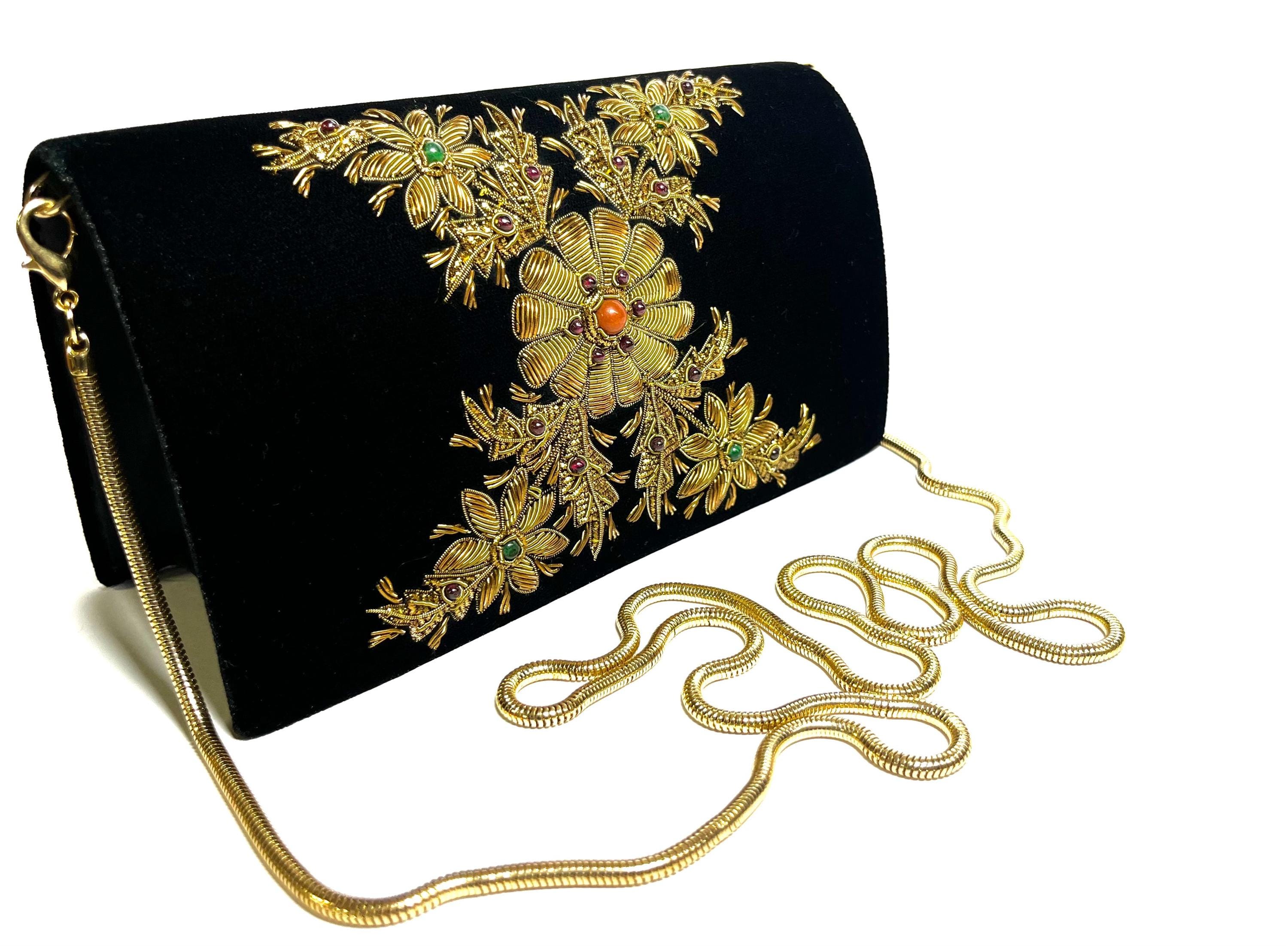 Black Velvet Bag With Semi-precious Stones - Etsy