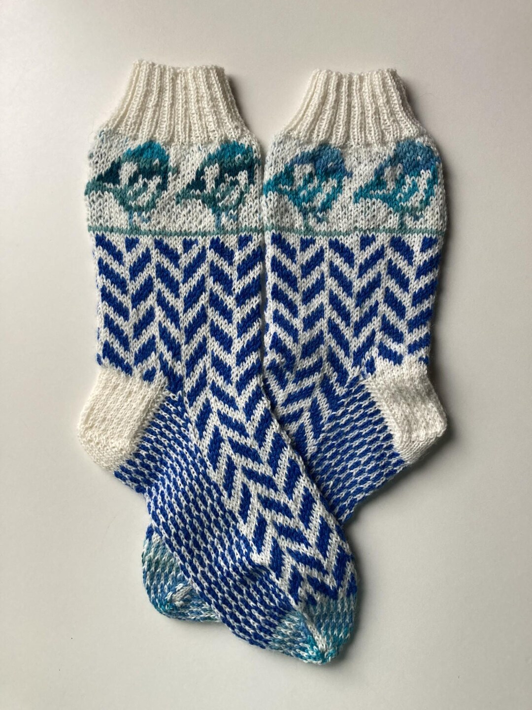 Blue Sparrow - Sock Knitting Pattern With Birds for Size 38 Until and ...