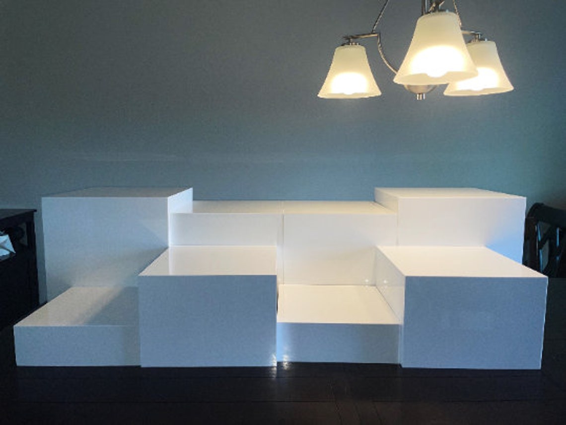 SET OF 8-PREMIUM White Food Display Riser Cubic Stands Acrylic Buffet ...