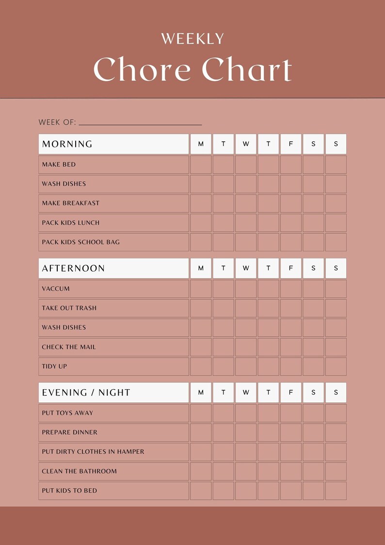 Chore Printable Chart - Etsy