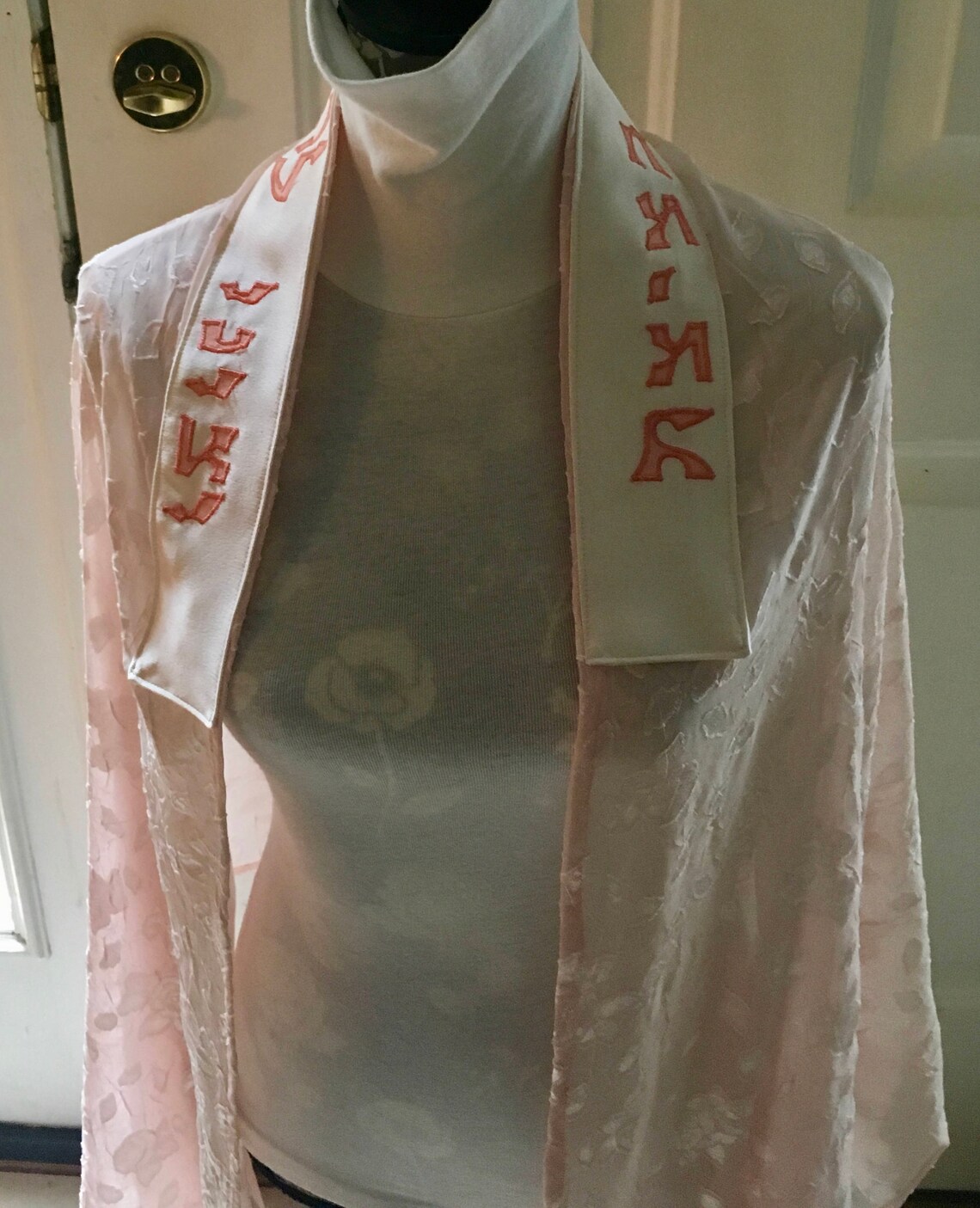 Beautiful unique TALLIT hand made shear peach and off white | Etsy