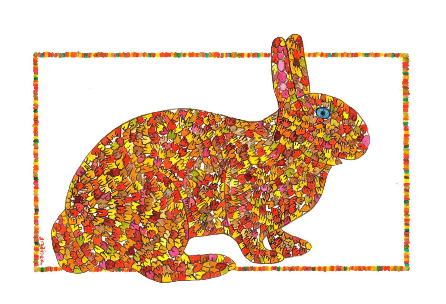 Rabbit, Rabbit Art, Bunny Print, Orange Bunny, Great Leafy Bunny of New ...