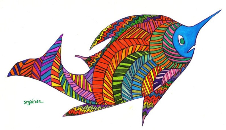 Fish, Fish Art, Whimsical Fish, Whimsical Fish Art, Herringbone Fish ...