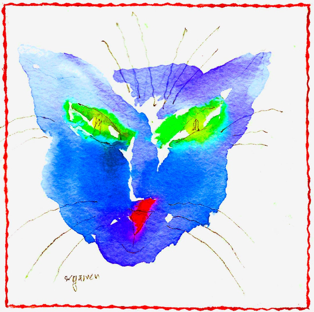 Blue Cat, Cat, Blue Cat From the Clowder of Cats, Cat Print, Watercolor ...