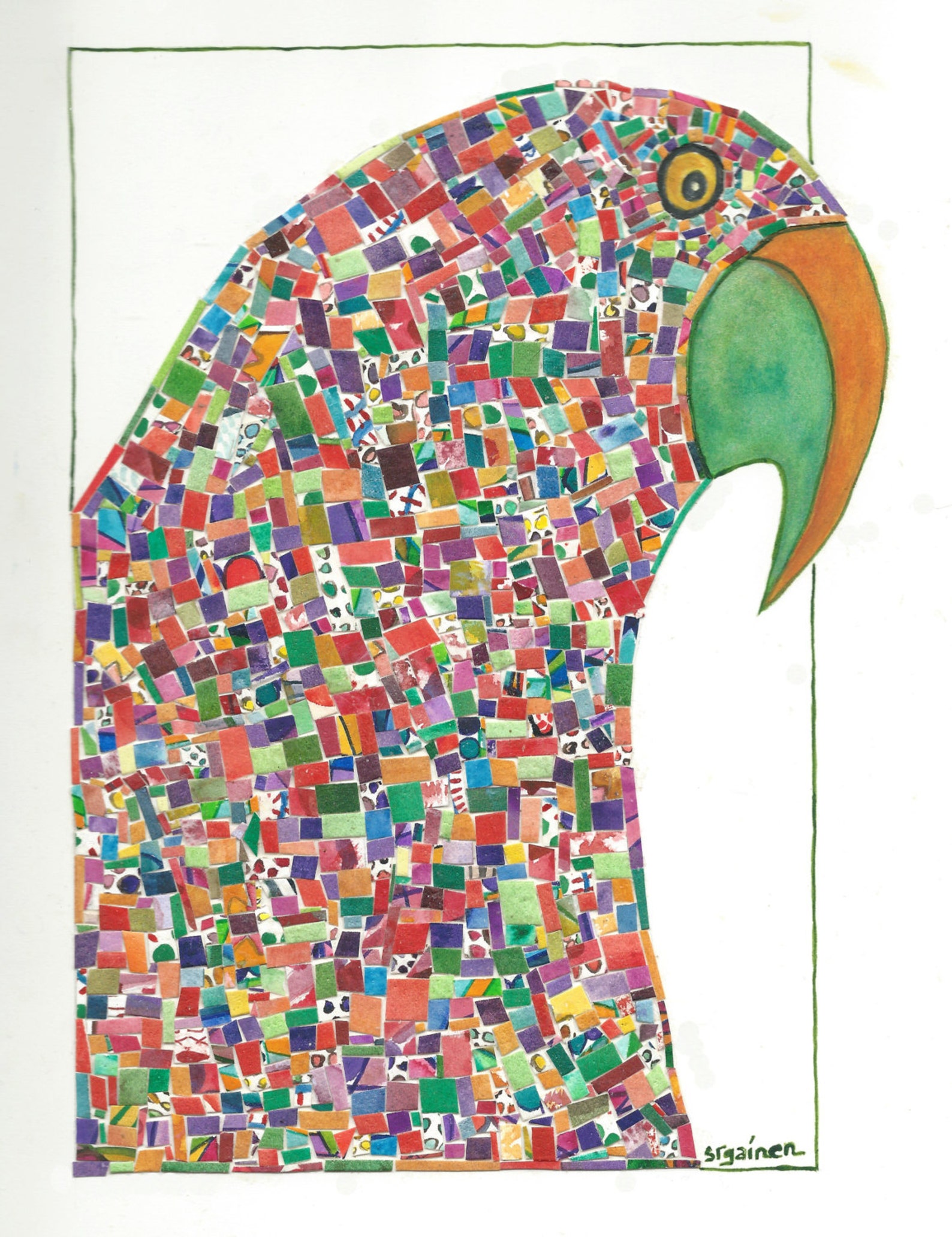 Parrot Art Paper Mosaic Parrot Parrot Portrait Multi-color | Etsy
