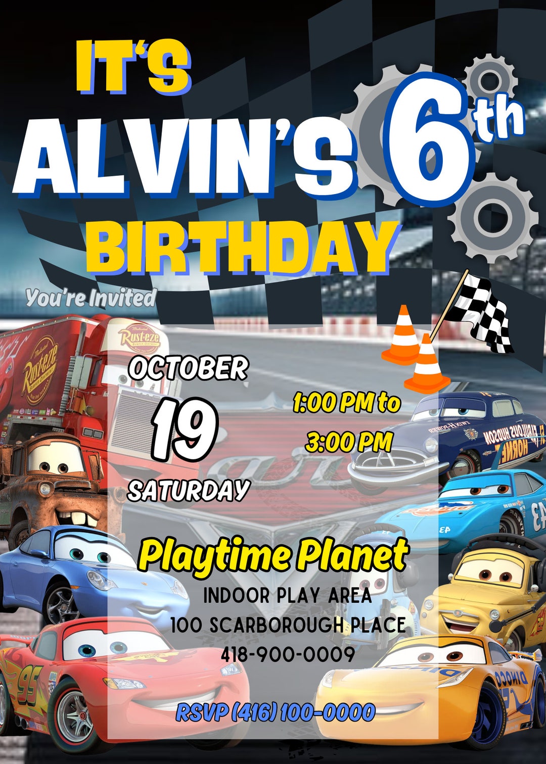 Cars Theme Birthday Invitation Template - Printable and Downloadable ...