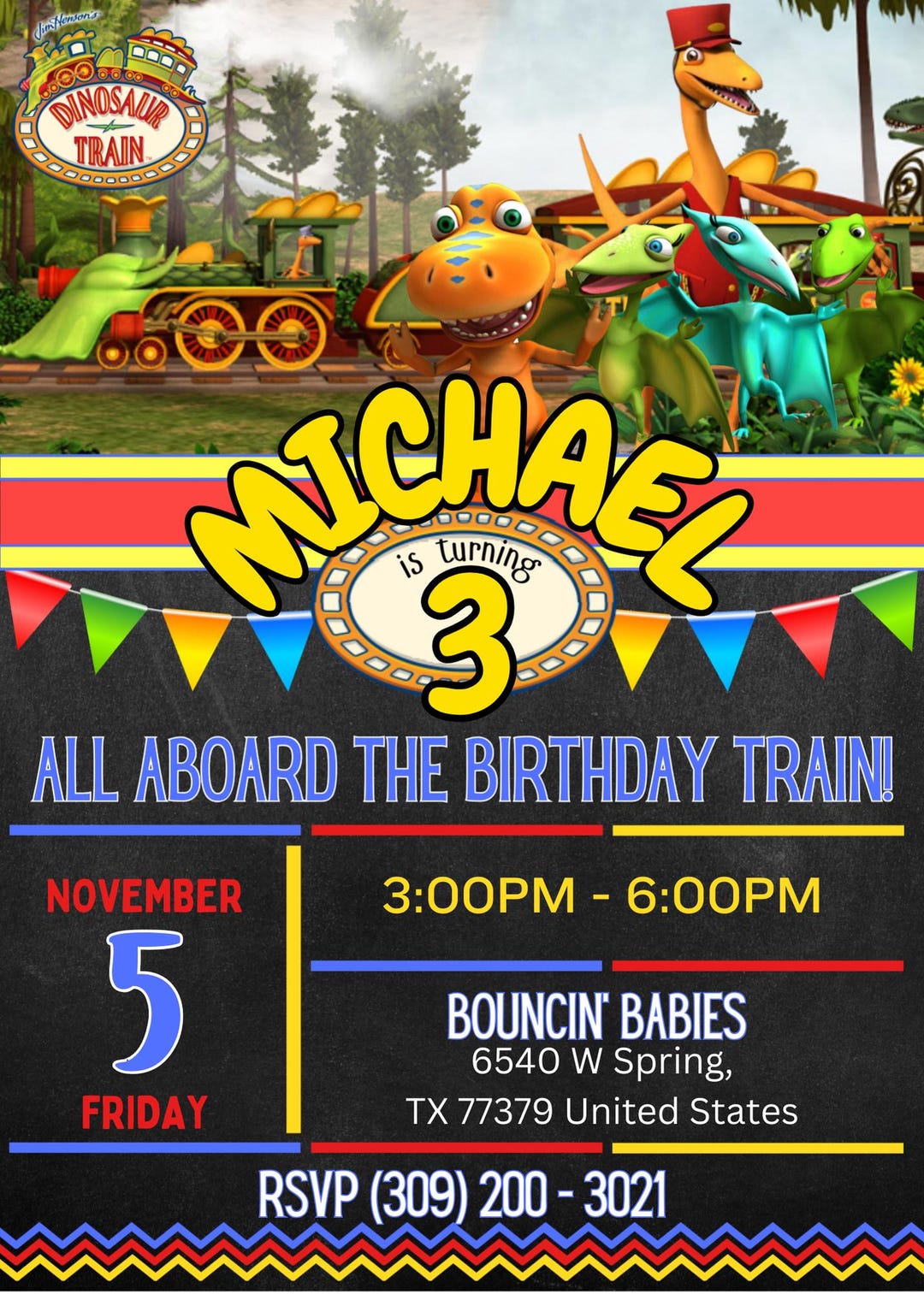 Dinosaur Train Theme Birthday Invitation Template - Printable and ...