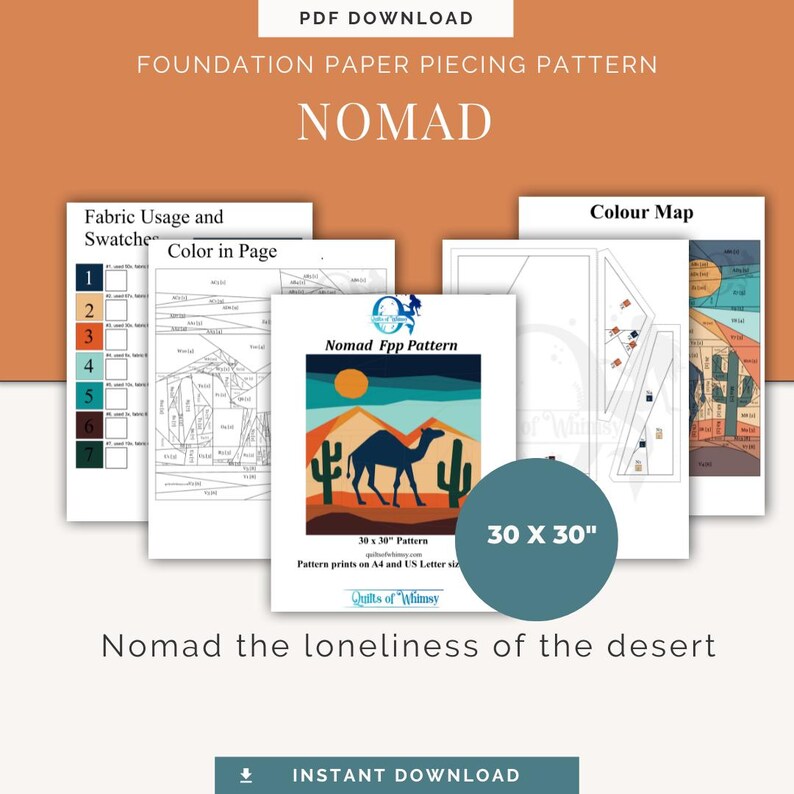 Nomad FPP Quilt Pattern – 30" Camel Quilt Block, Desert Landscape ...
