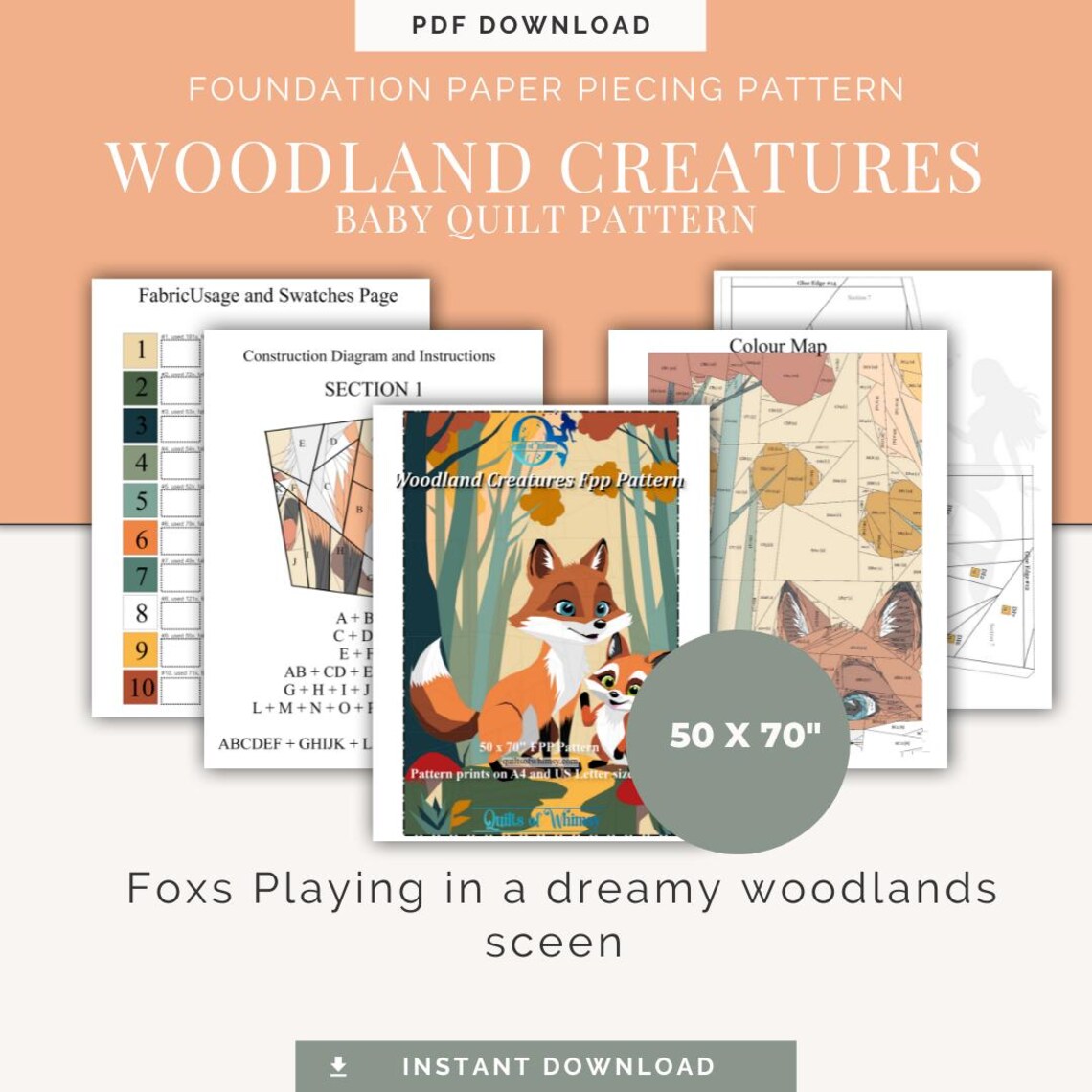Woodland Creatures Baby Quilt Pattern: Fox FPP Design (PDF) - Etsy