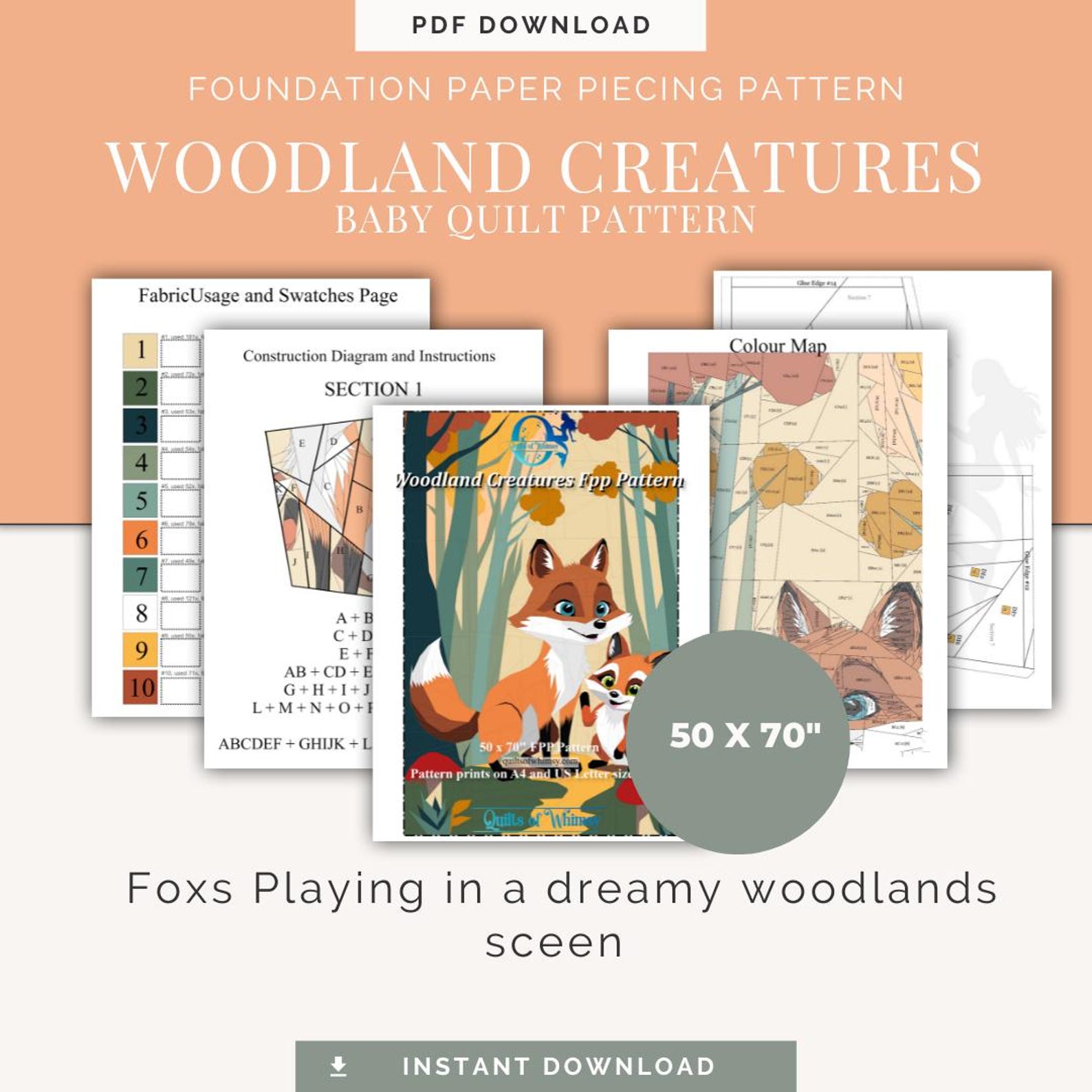 Woodland Creatures Baby Quilt Pattern: Fox FPP Design (PDF) - Etsy