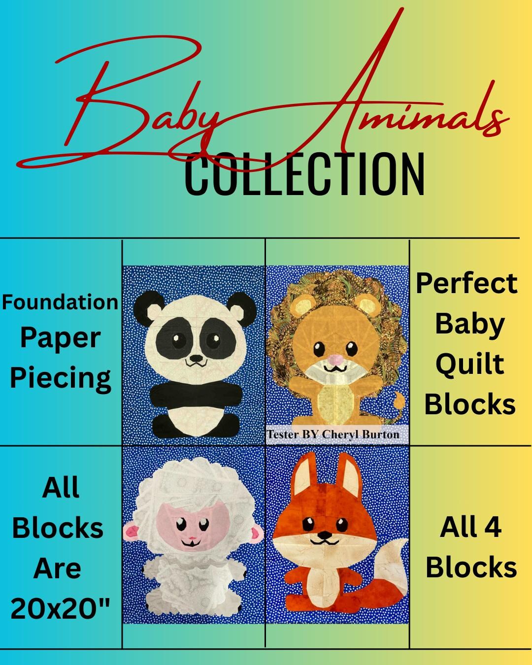 Baby Animals FPP Quilt Pattern Bundle – Lion, Panda, Lamb & Fox ...