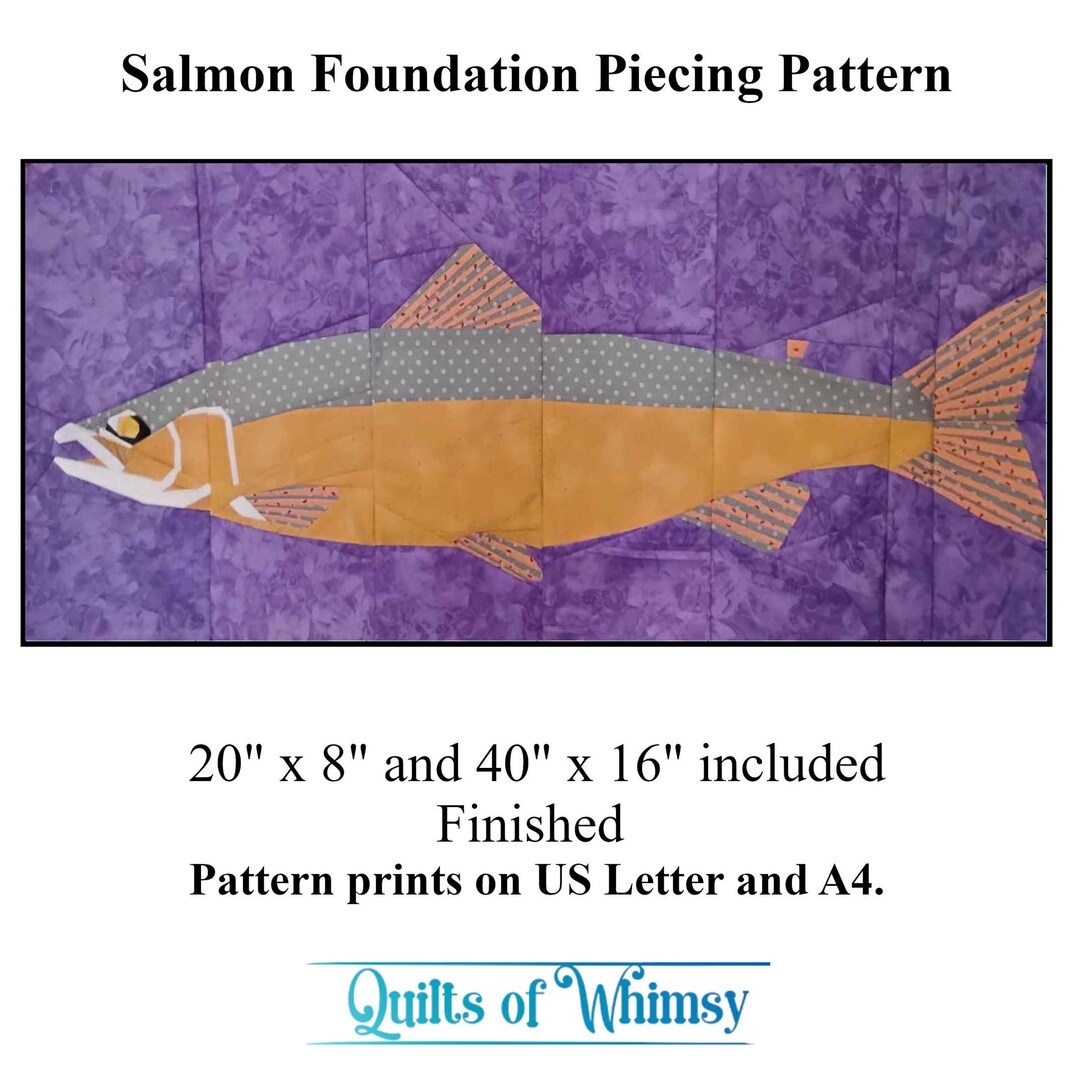 Salmon FPP Quilt Block Pattern: Ocean Fish (20x8 & 40x16 Inches) - Etsy