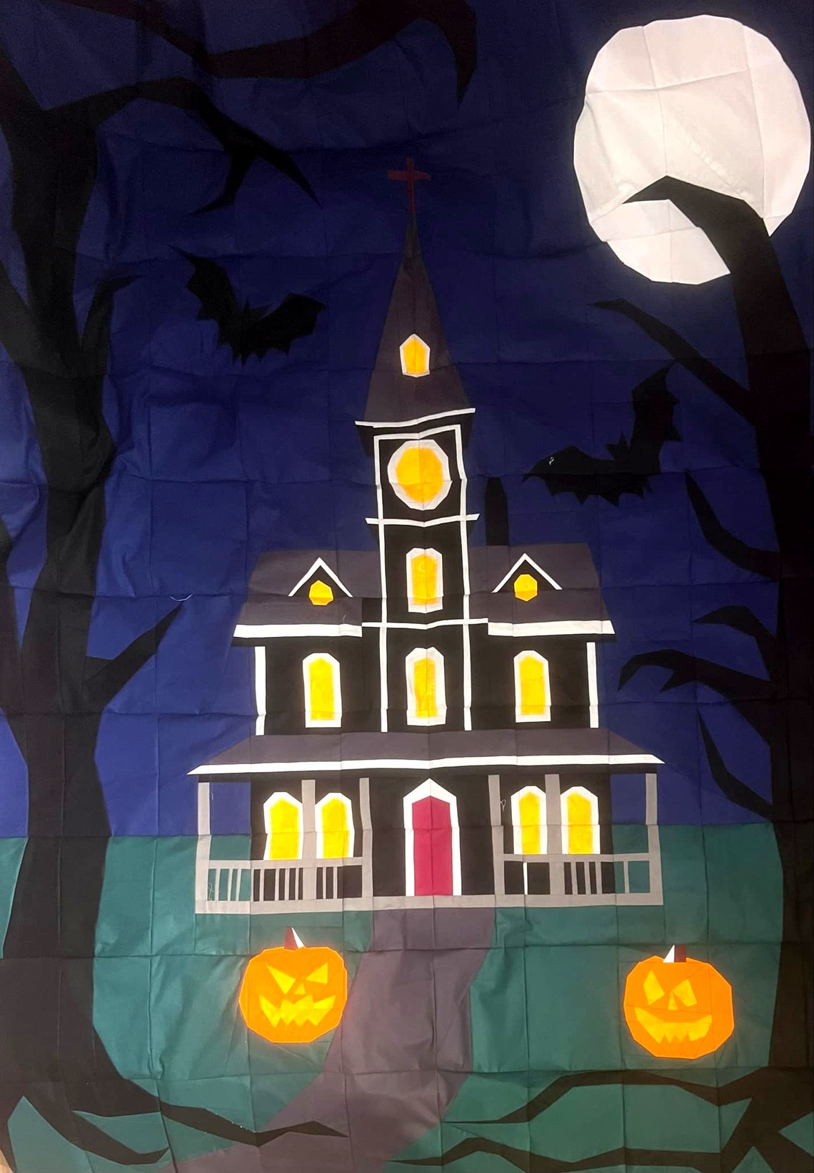 Haunted House Quilt Pattern: 60x80" FPP Halloween Quilt (digital ...