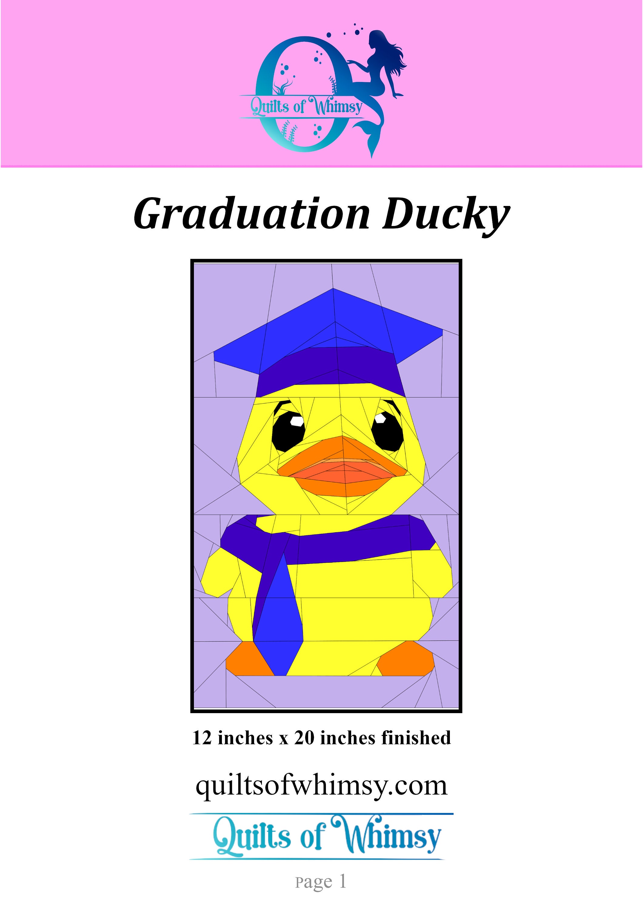 Graduation Ducky Paper Piecing Pattern: 12x20 Inch Duck (A4 & Letter ...
