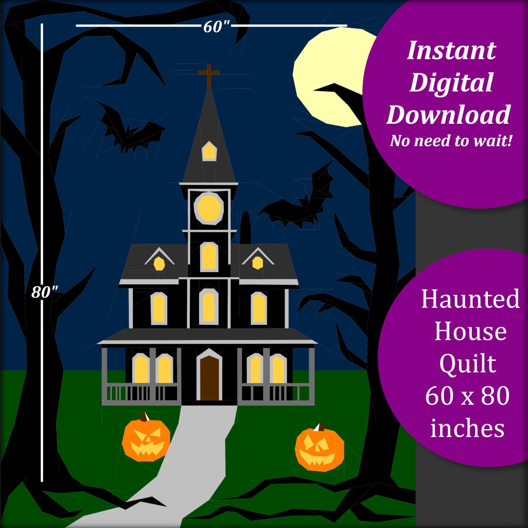 Haunted House Quilt Pattern: 60x80" FPP Halloween Quilt (digital ...