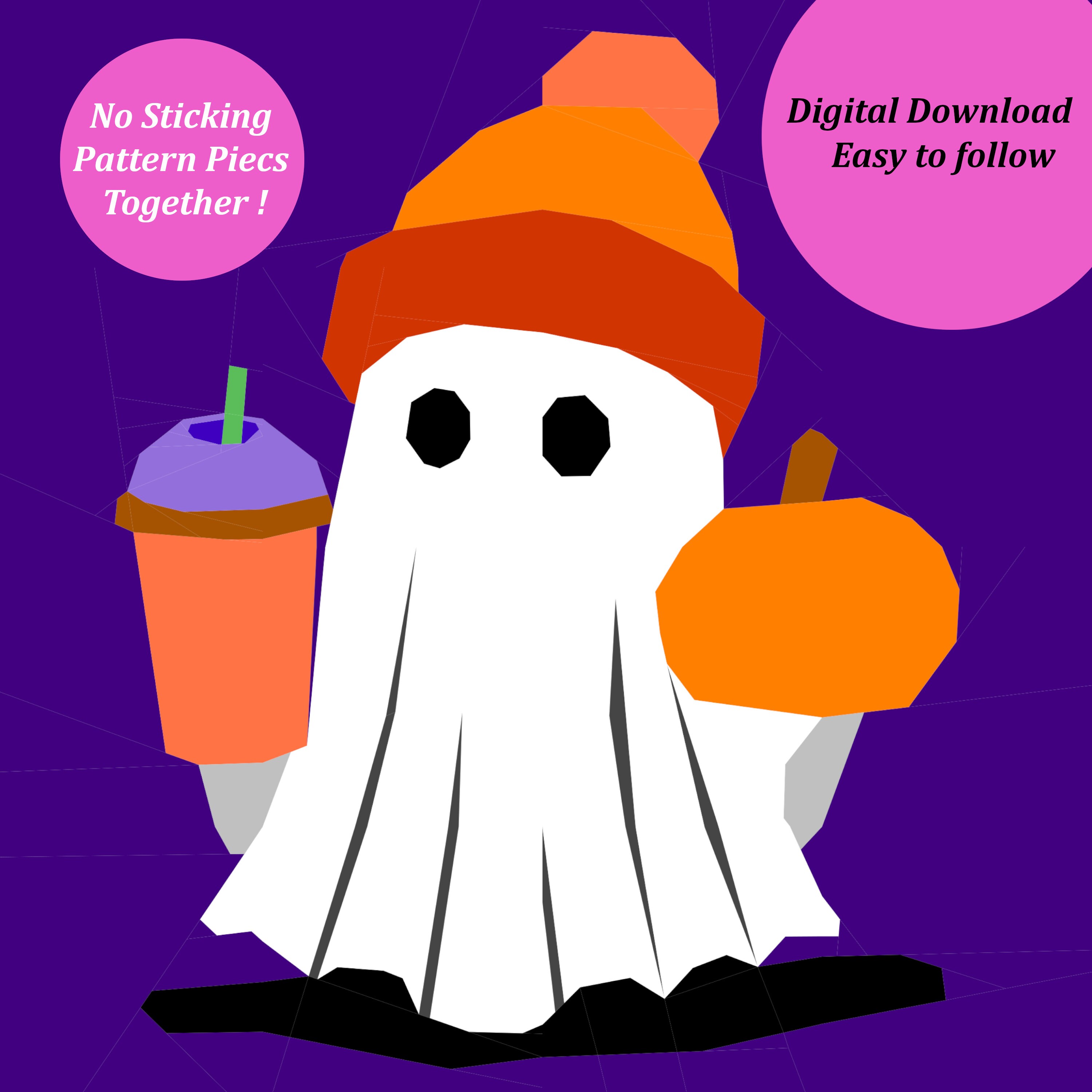 Pumpkin Ghost Quilt Block Pattern - Halloween Quilt Pattern - 24" & 20 ...