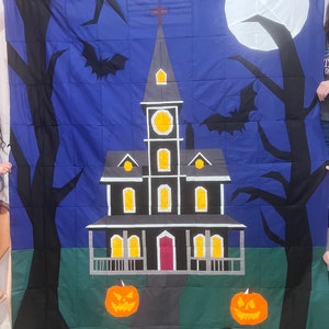 Haunted House Quilt Pattern: 60x80" FPP Halloween Quilt (digital ...