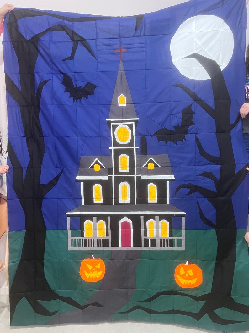 Haunted House Quilt Pattern: 60x80" FPP Halloween Quilt (digital ...