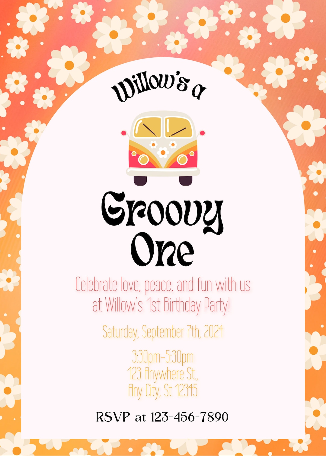 Groovy One Birthday Invitation Template, Editable Instant Download - Etsy