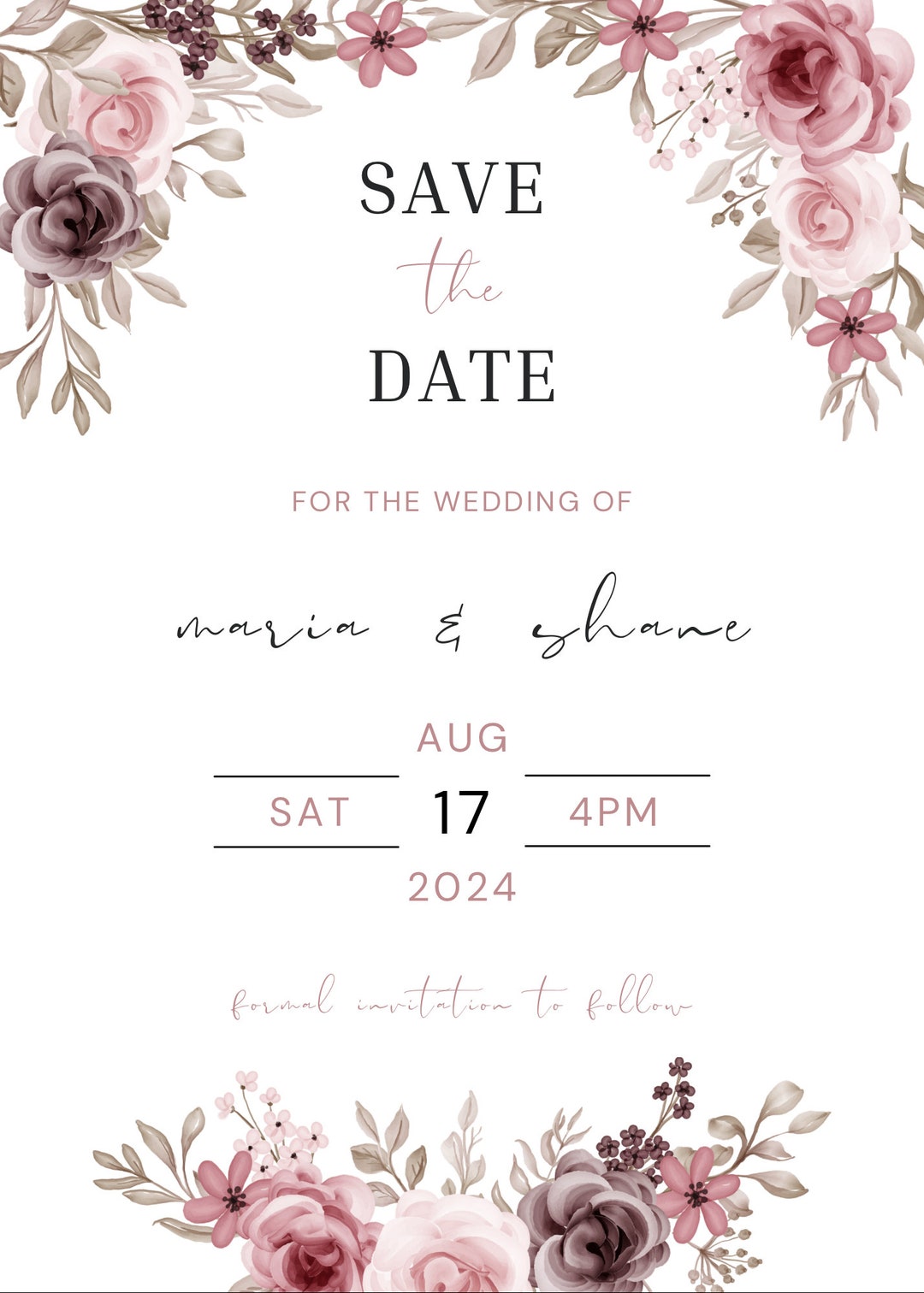 Pink Floral Save the Date Template, Editable Instant Download - Etsy