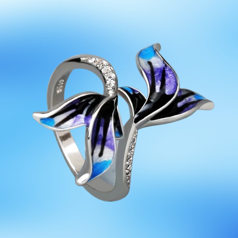 Elegant Blue Mermaid Tail Ring for Women 925 Silver Women's Mermaid ...