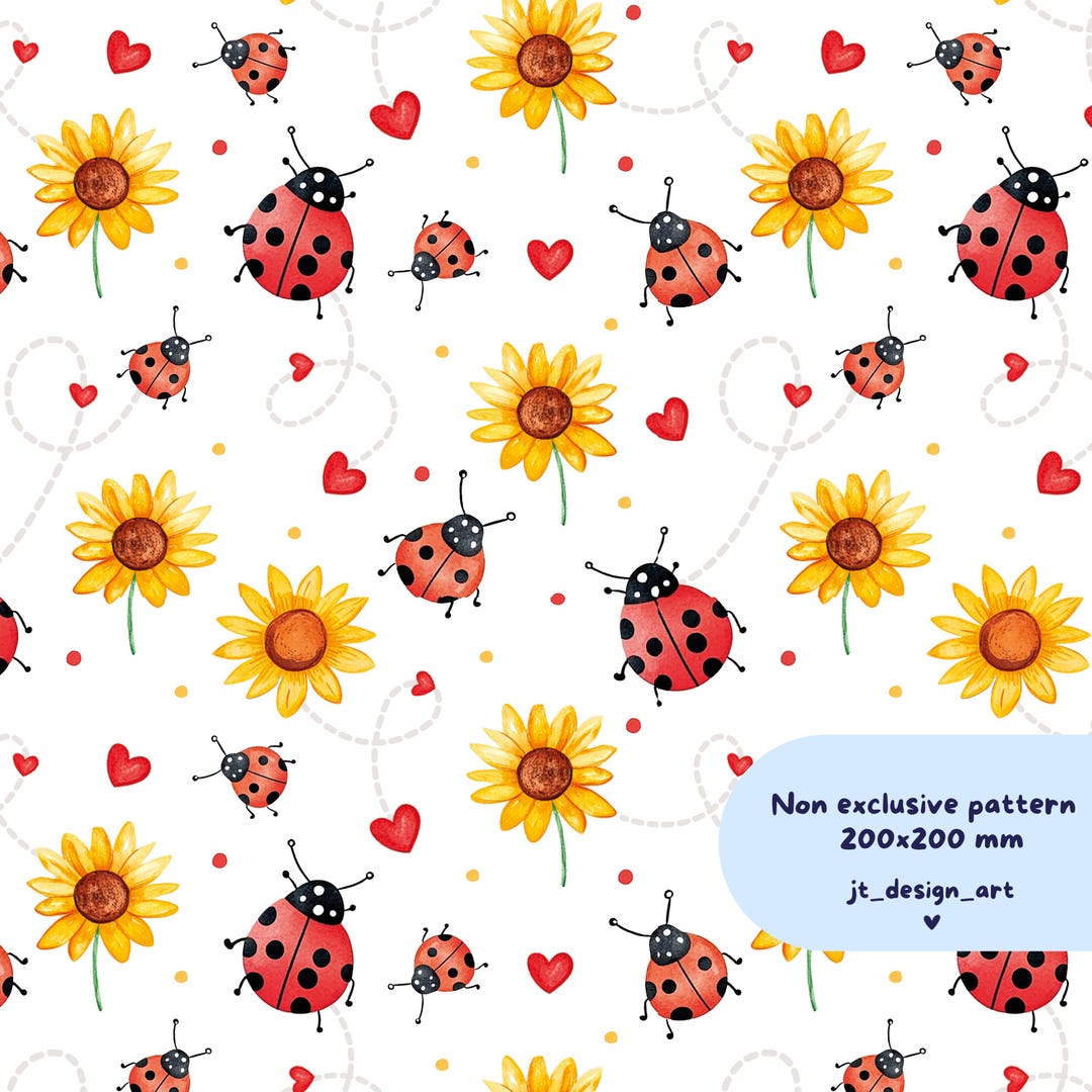 Ladybug Sunflower Watercolor Seamless Pattern (digital Paper) - Etsy