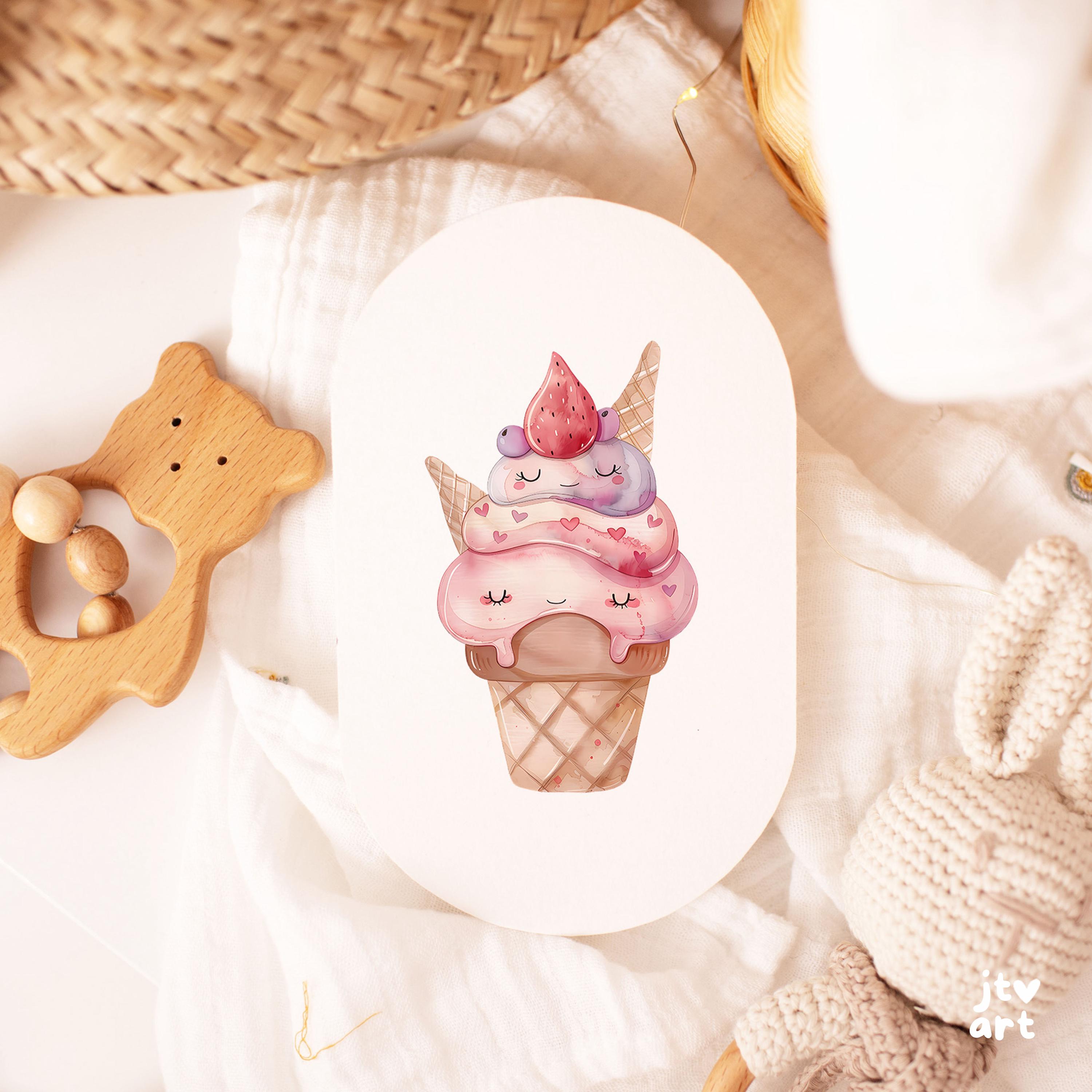Cute Watercolor Ice Cream PNG Clipart, Pink Summer Food PNG Clipart ...