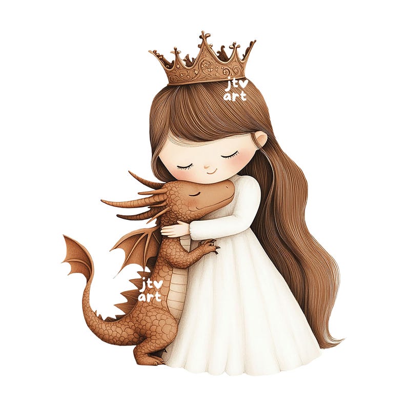 Medieval Princess & Dragon PNG Clipart, Fantasy Art (digital Download ...