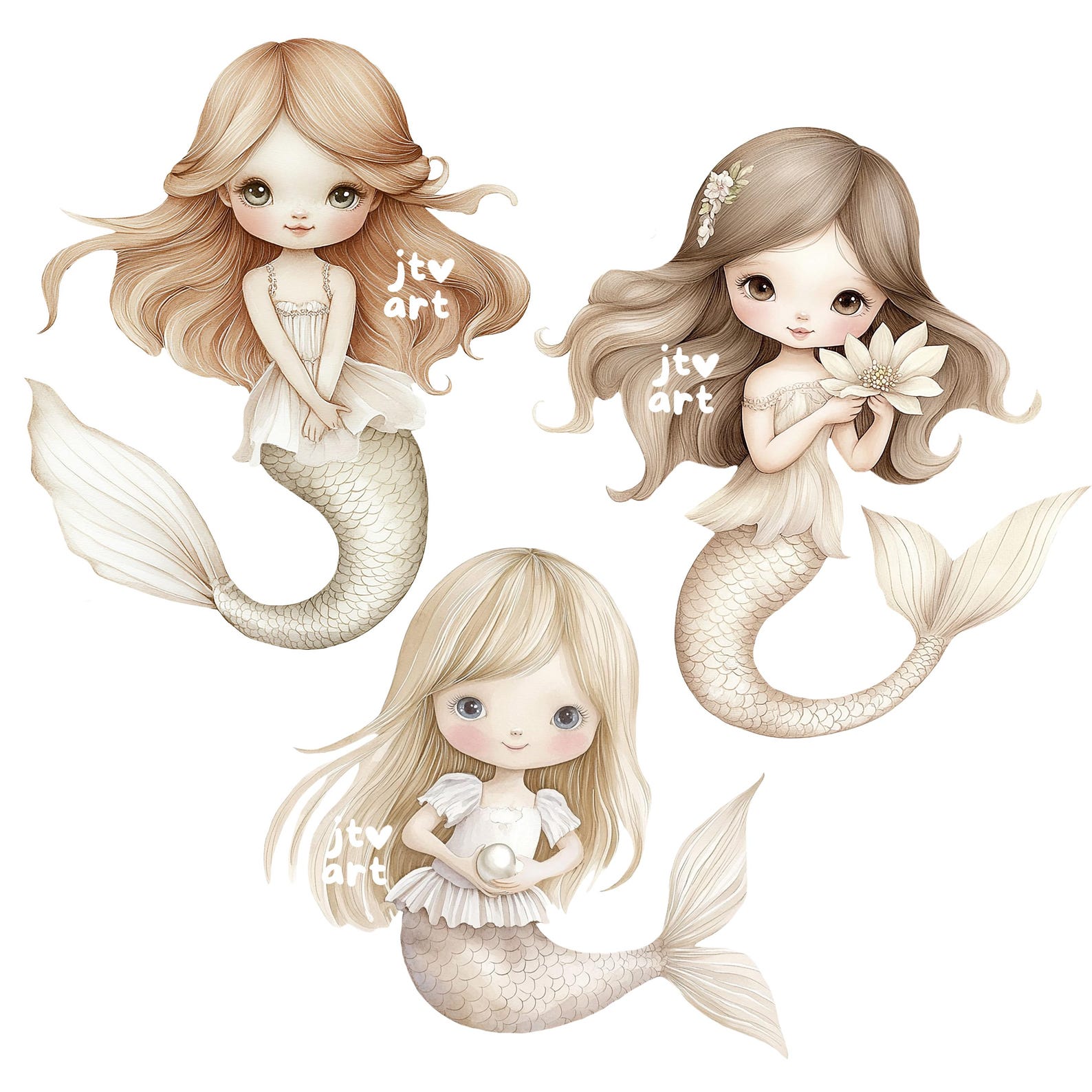 Cute Beige Mermaid Watercolor PNG Clipart, Pastel Summer Mermaid ...