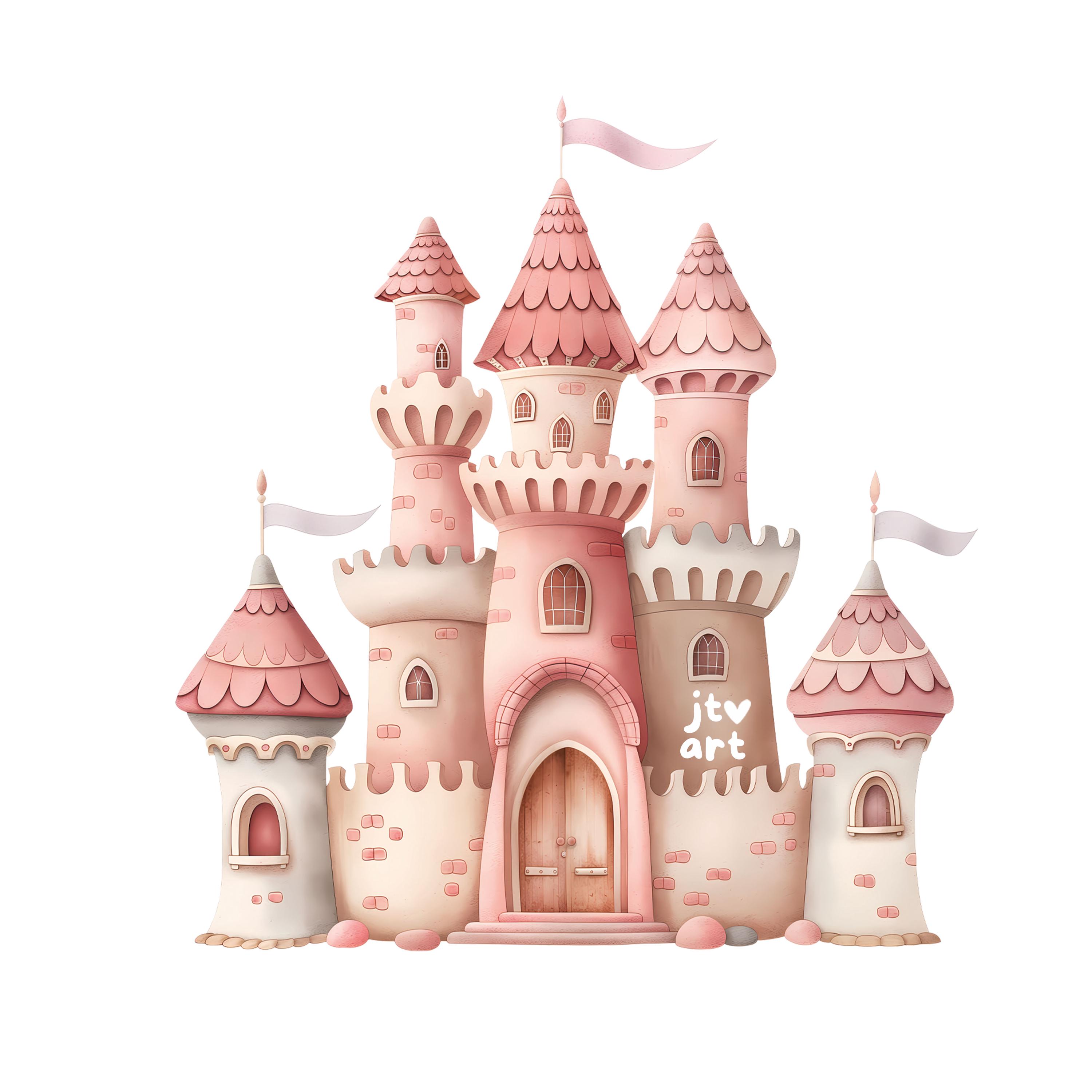 Pink Watercolor Princess Castle Clipart: Fairytale PNG (digital ...