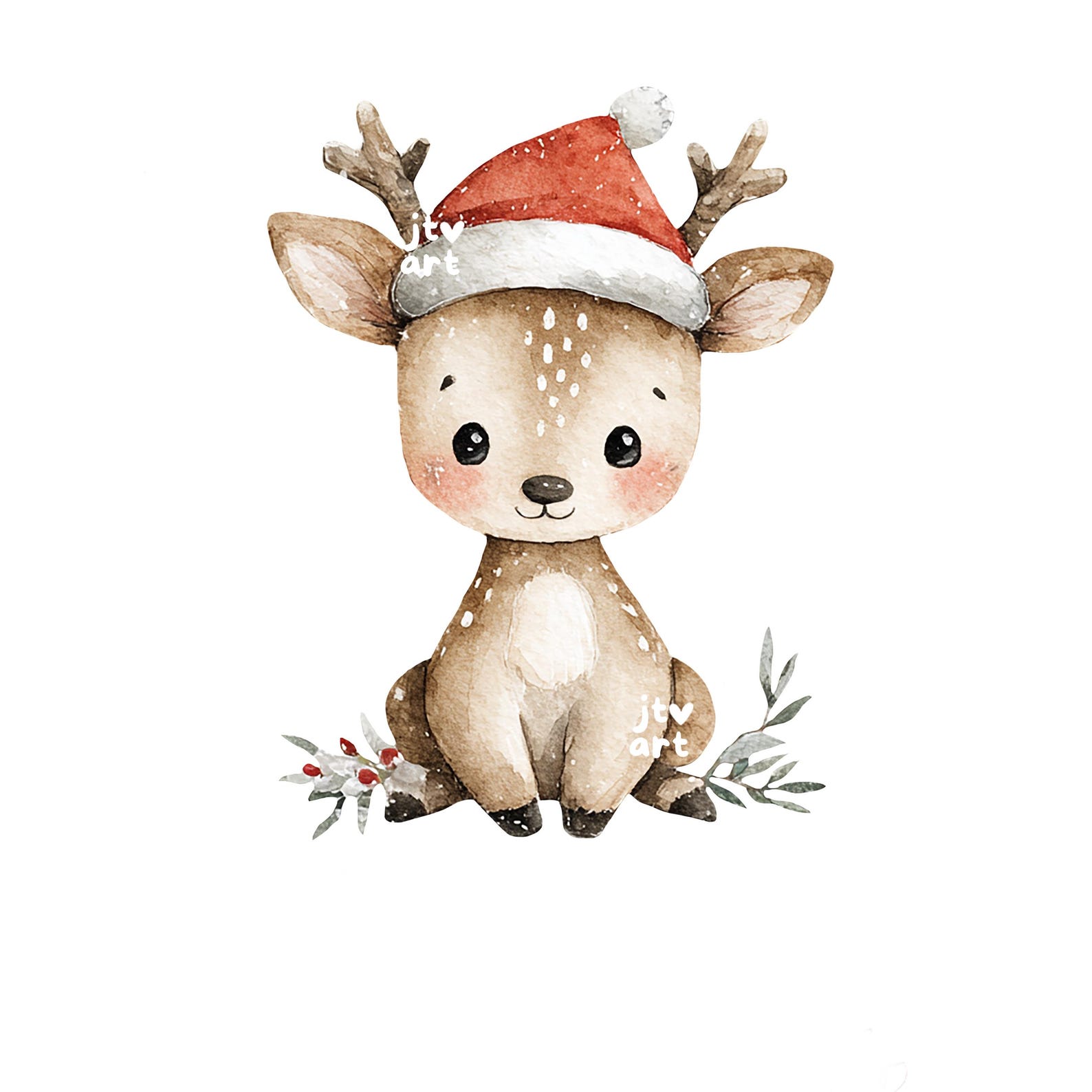 Baby Deer Christmas PNG Clipart: Santa Hat Watercolor, Neutral Winter ...