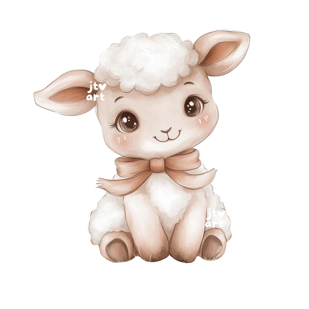 Cute Baby Lamb With Bow Farm Animals PNG Clipart, Farm Watercolor ...