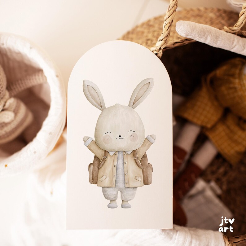Clipart de acuarela de conejo escolar, animal kawaii PNG (uso comercial ...