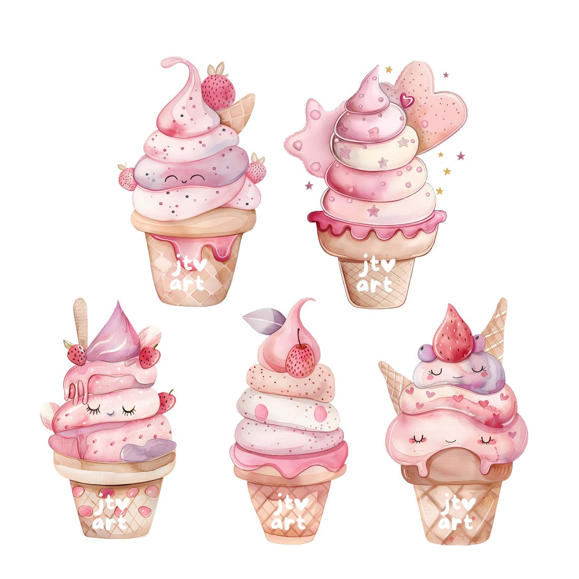 Cute Watercolor Ice Cream PNG Clipart, Pink Summer Food PNG Clipart ...