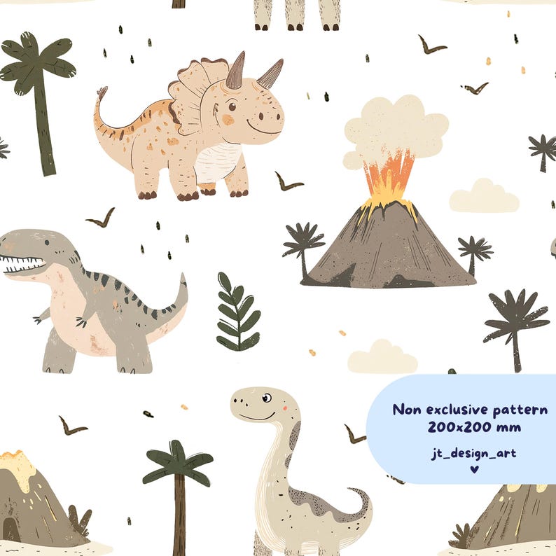Cute Dino in Jungle Digital Paper, Cute Dinosaur Print, Baby Boy ...