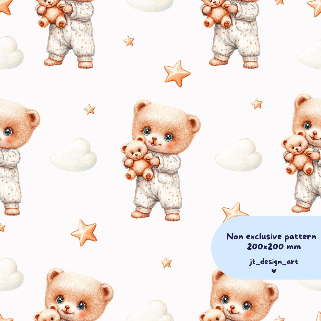 Cute Baby Teddy Bear Digital Pattern, Good Night Mini Bear Pattern ...