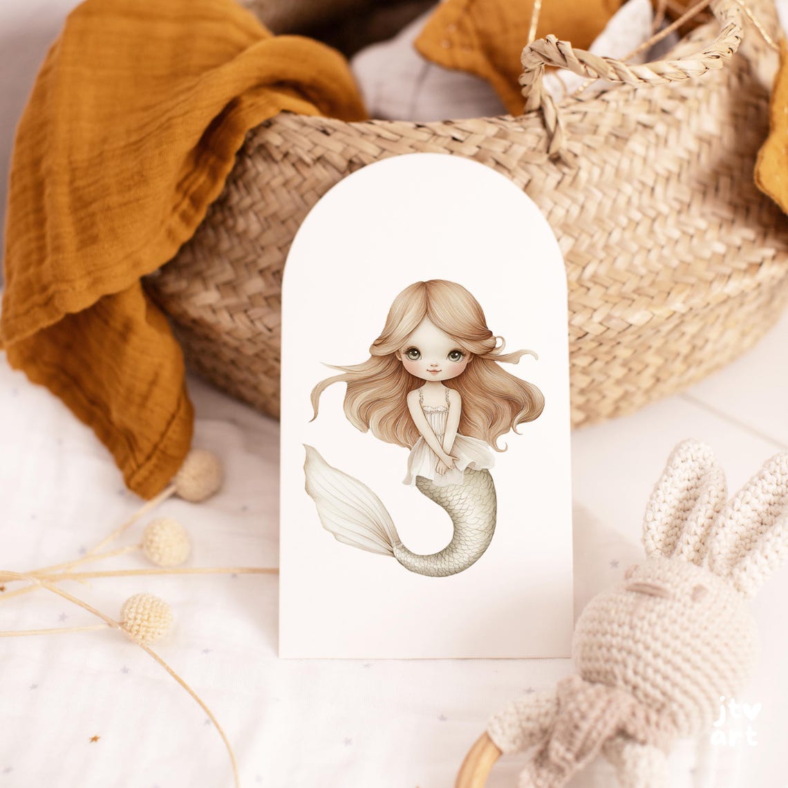 Cute Beige Mermaid Watercolor PNG Clipart, Pastel Summer Mermaid ...