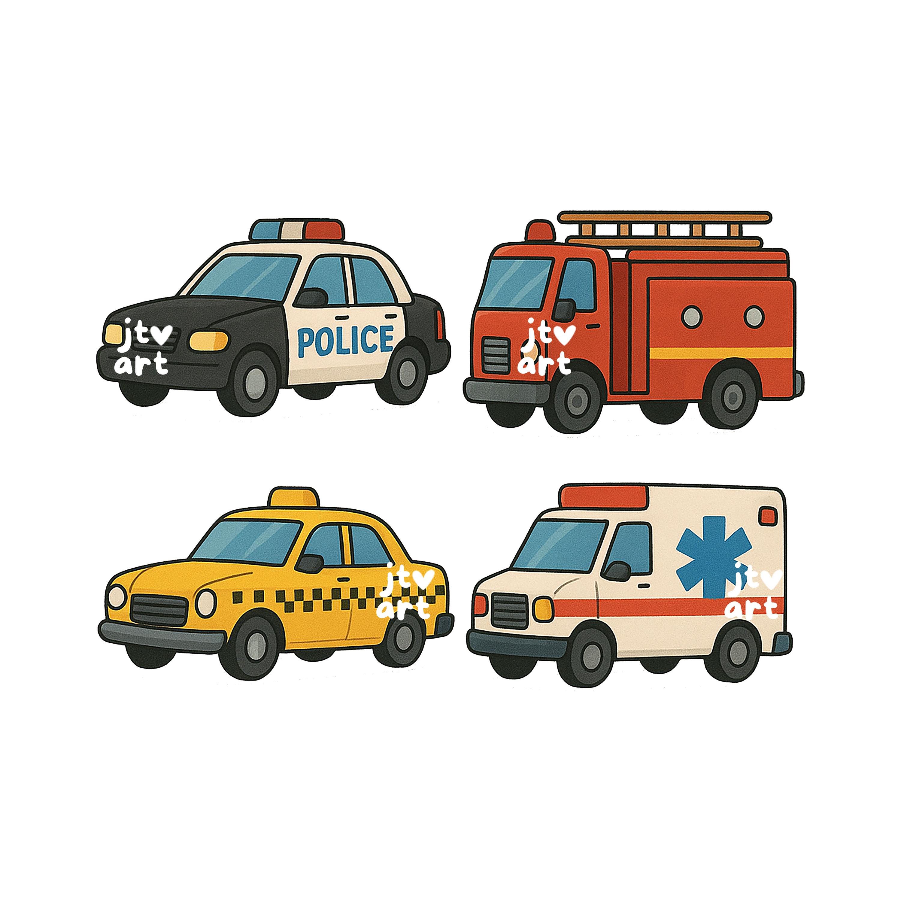 Emergency Vehicles Clipart, Firetruck, Police Car, Taxi, Ambulance (PNG ...